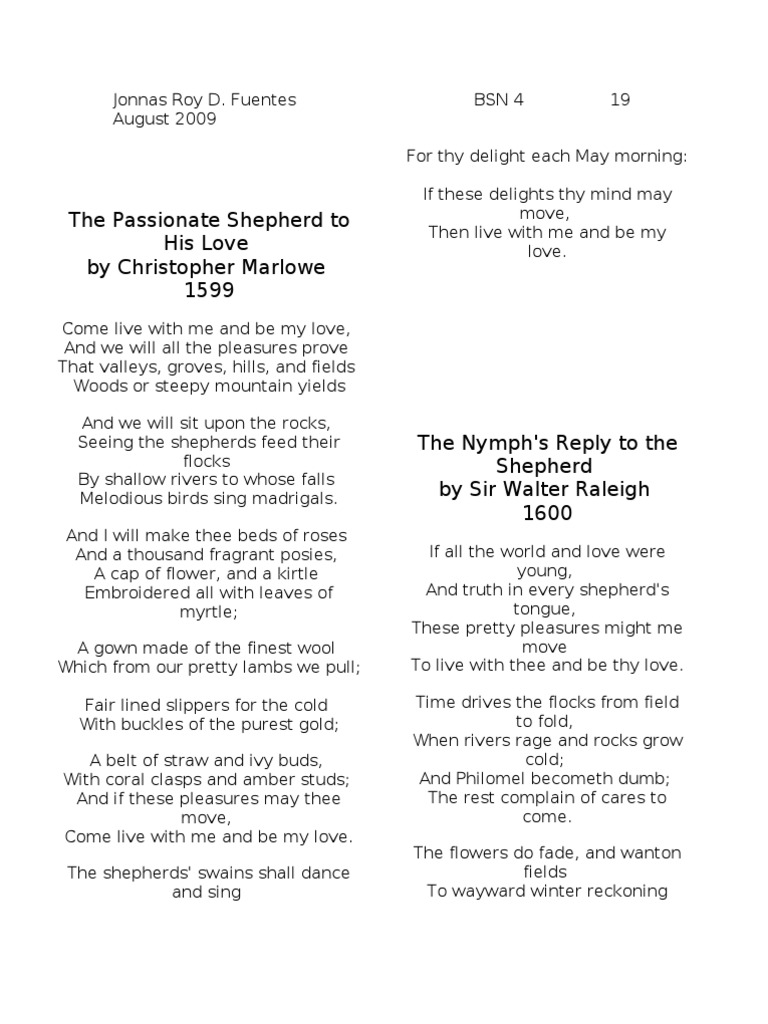 Passionate Shepherd, Nymph's Reply | PDF | Shepherd