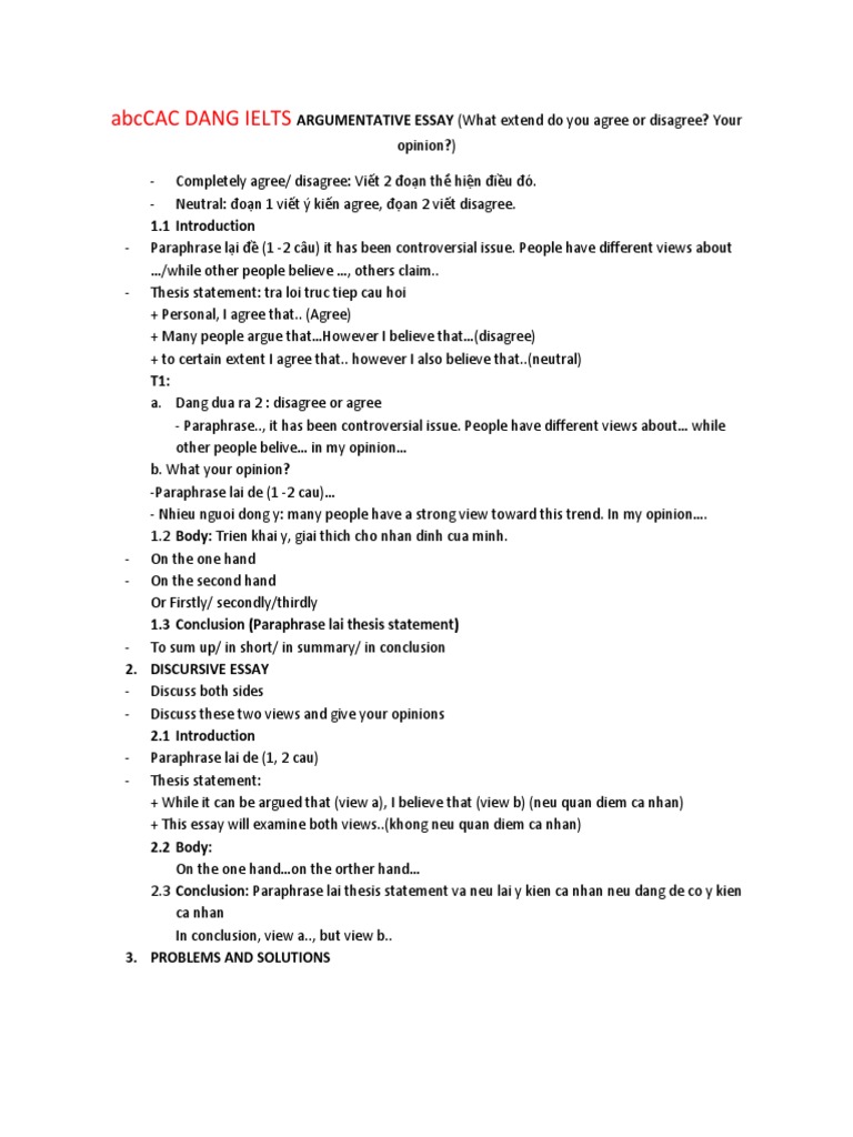 Abccac Dang Ielts: ARGUMENTATIVE ESSAY (What Extend Do You Agree or ...