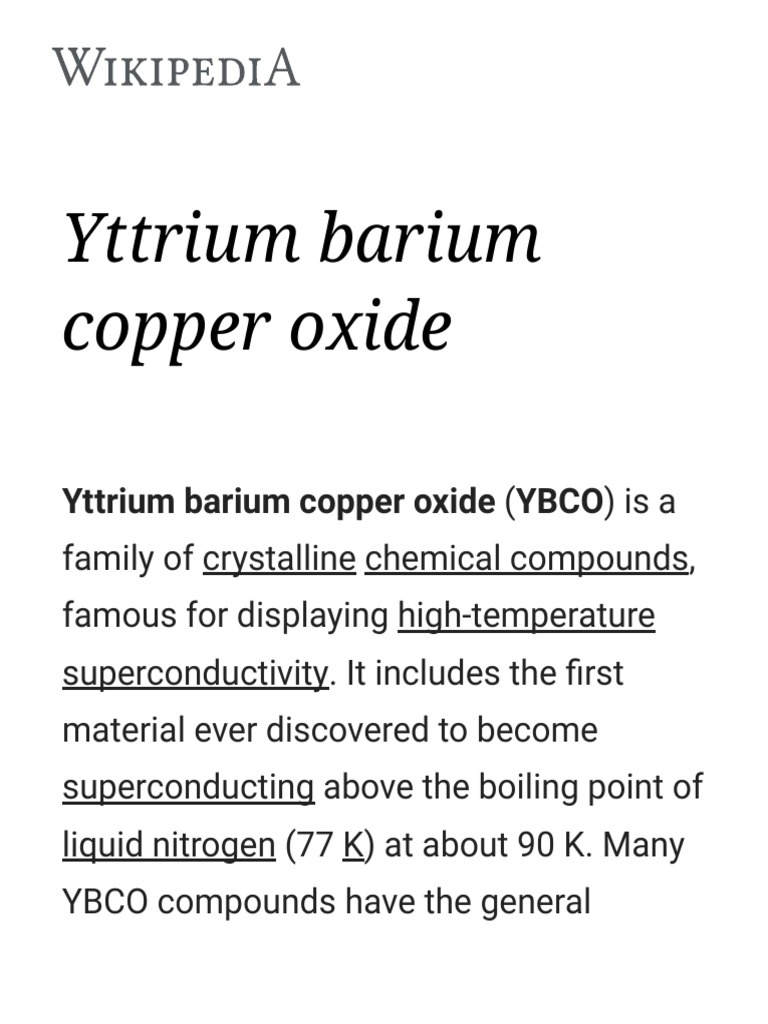 Yttrium Barium Copper Oxide | Sets Of Chemical Elements | Chemistry
