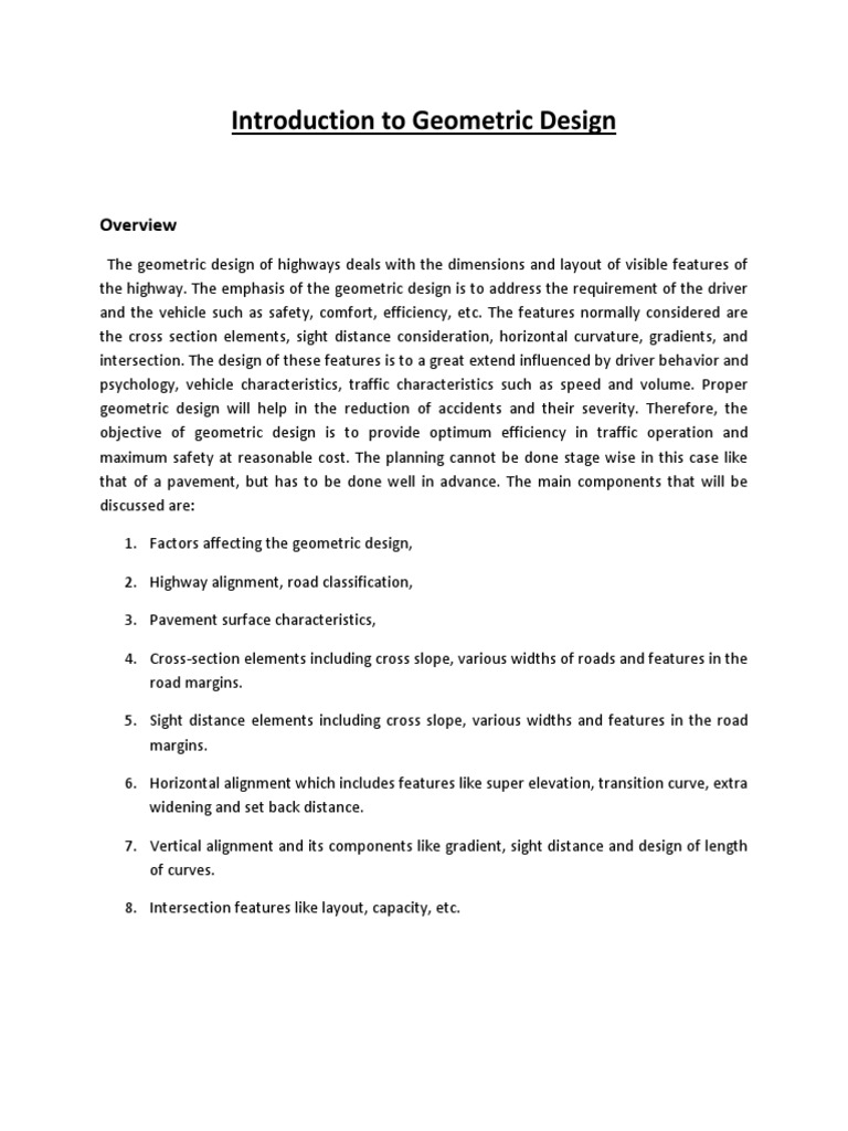 Introduction To Geometric Design | Download Free PDF | Lane | Traffic