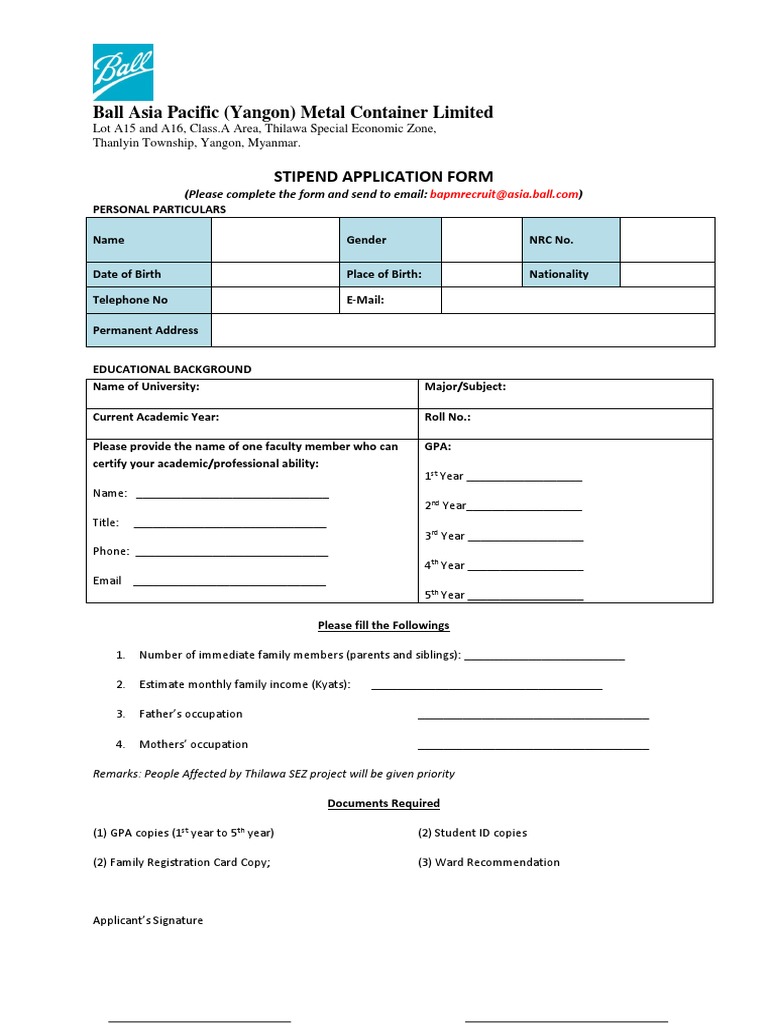 Stipend Application Form | PDF