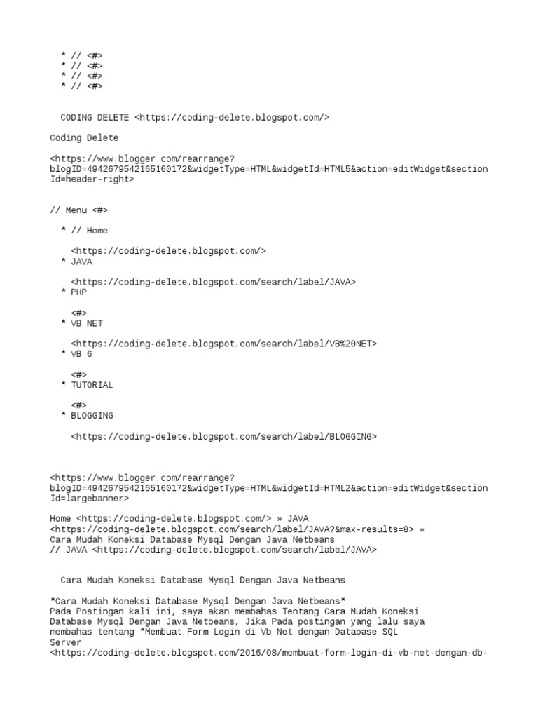 Cara Mudah Koneksi Database Mysql Dengan Java Netbeans Coding Delete Pdf
