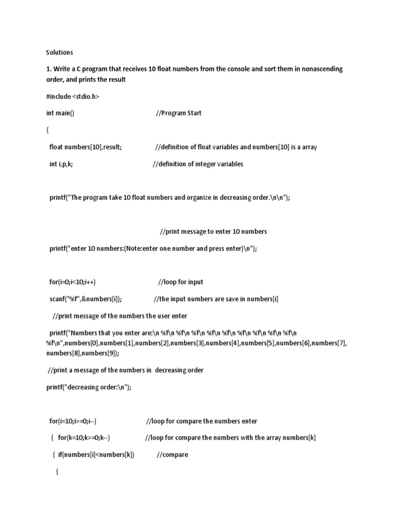Write A C Program That Receives 10 Float Numbers From The Console and ...