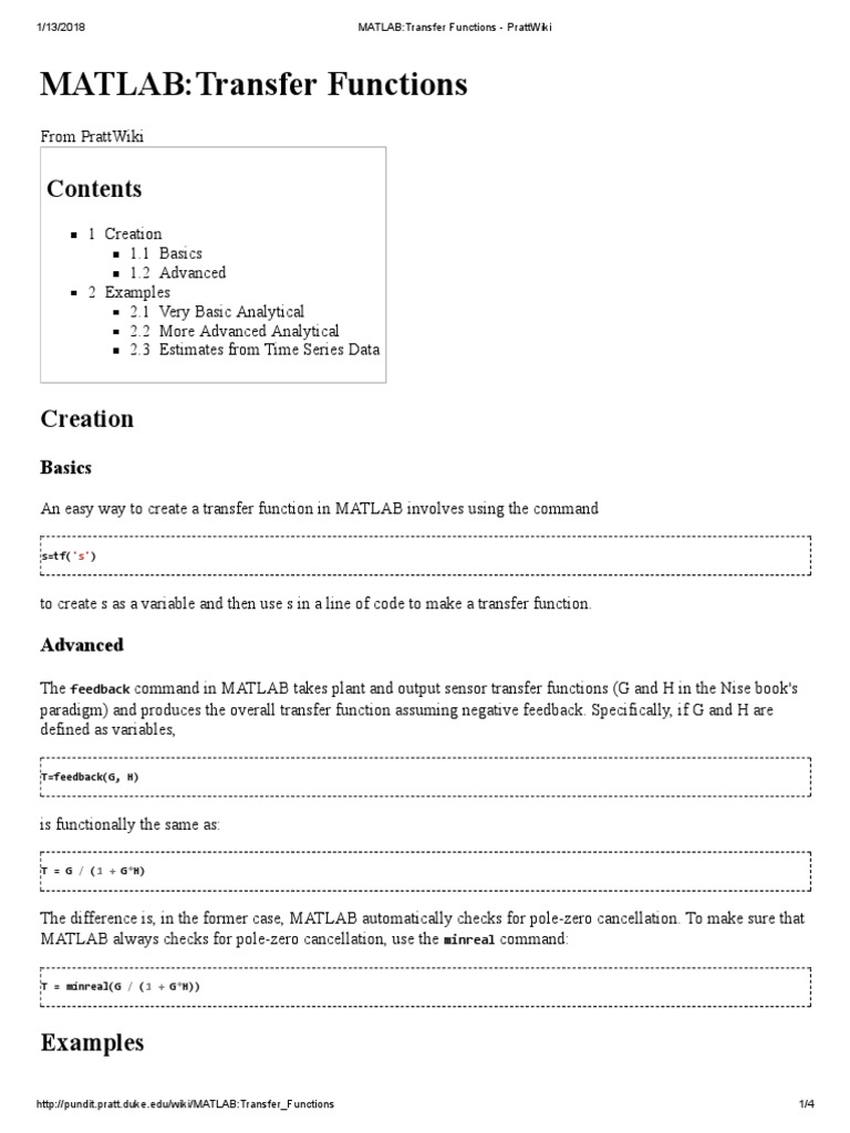 MATLAB - Transfer Functions - PrattWiki | PDF | Parameter (Computer ...