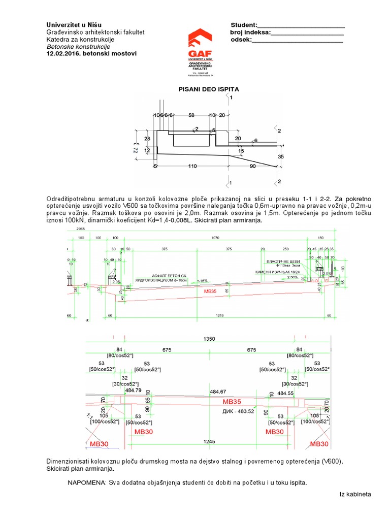 1 - Zadatak-12-02-2016-Betonski Mostovi PDF | PDF