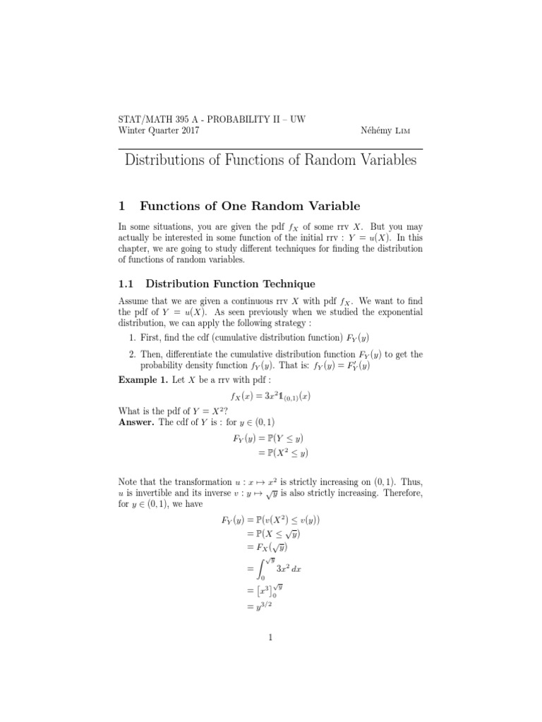 UW MATH STAT395 Functions Random Variables | PDF | Monotonic Function | Probability Density Function