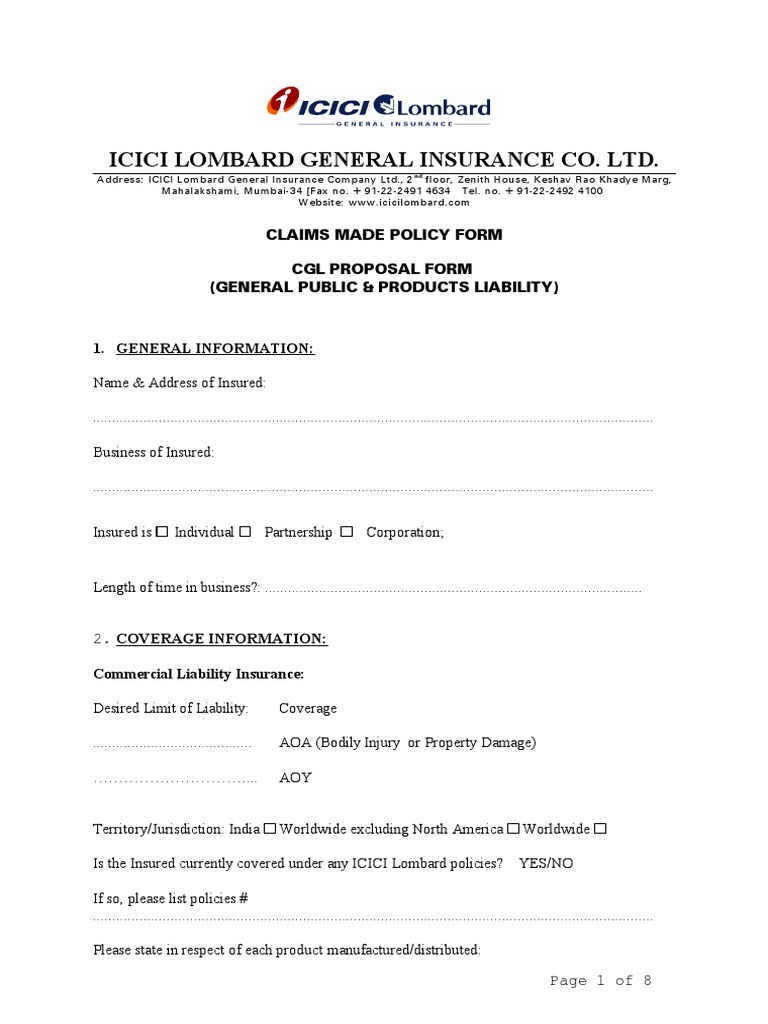 CGL Prop Form | PDF | Deductible | Insurance