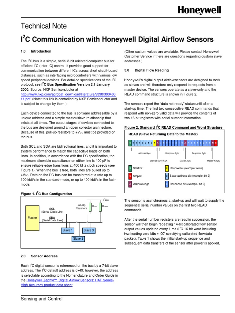 Honeywell Sensing I2c Communications Digital Airflow Sensors Technical Note 008210 5 en PDF ...