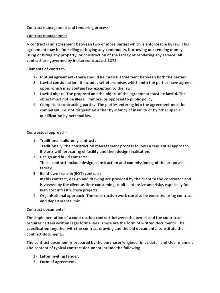 Contract Management and Tendering Process | PDF | Specification (Technical Standard) | Business