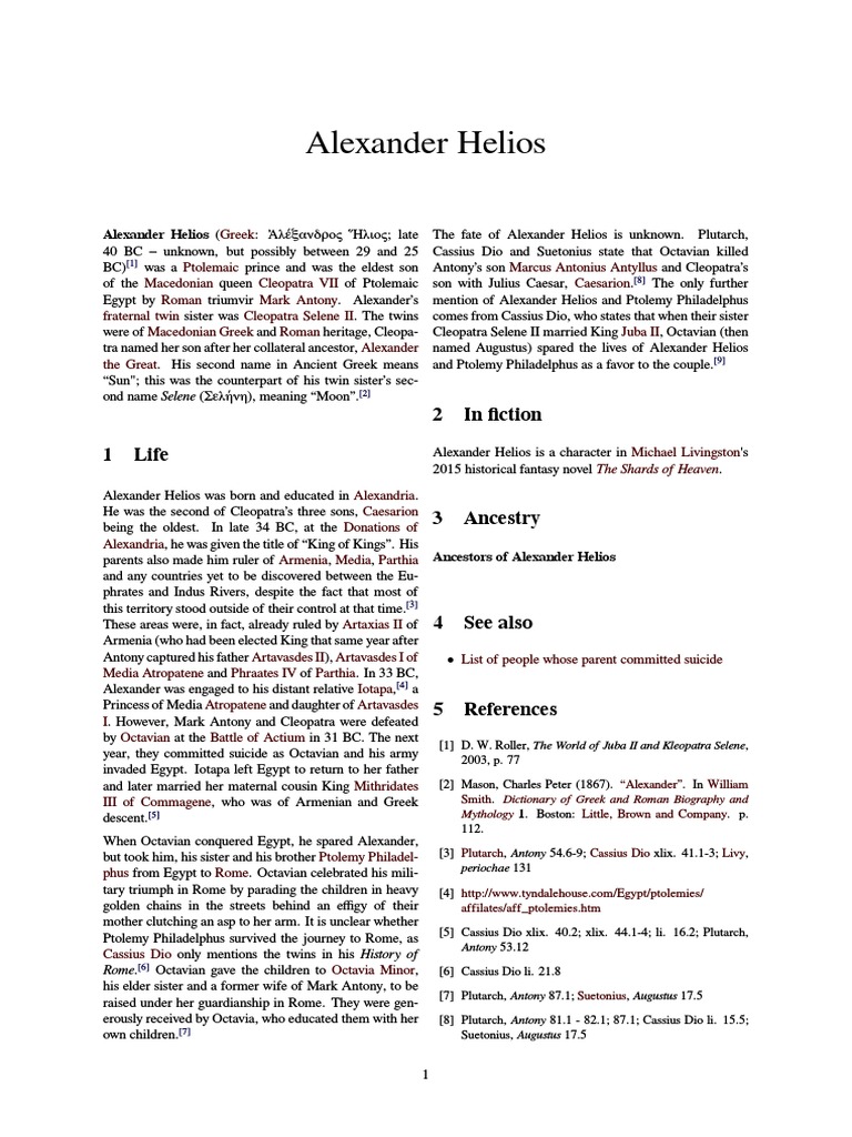Alexander Helios WIKIPEDIA PDF | PDF | Ancient Europe | Ptolemaic Kingdom
