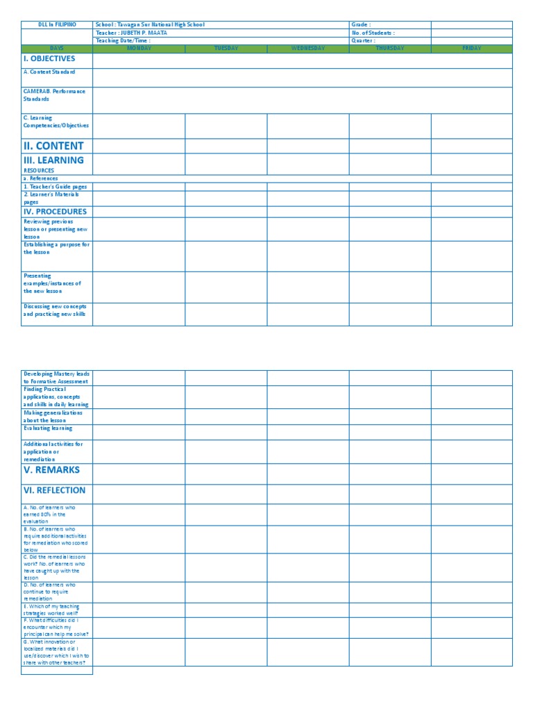 Sample DLL with Remarks in Tagalog | PDF | Career & Growth | Social Science