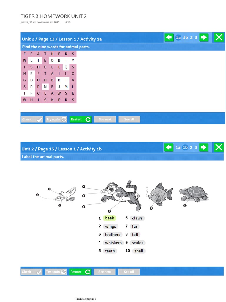 Tiger 3 Homework Unit 2 | PDF