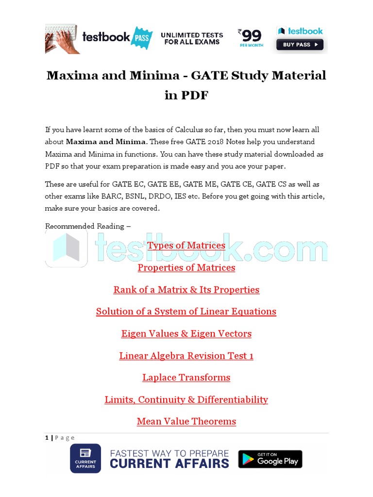 Maxima and Minima - GATE Study Material in PDF | PDF | Maxima And Minima | Numerical Analysis