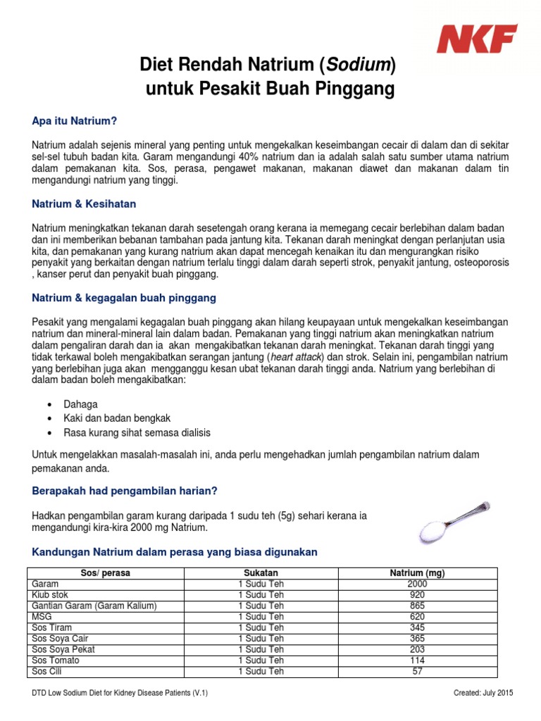 Diet Rendah Sodium untuk Penyakit Ginjal | PDF | Memasak, Makanan, & Anggur