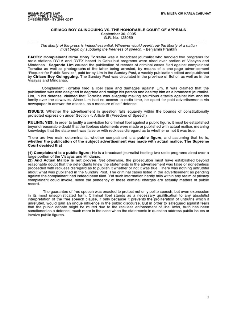 Human Rights Law - Cases For Finals For Editing | PDF | Habeas Corpus ...