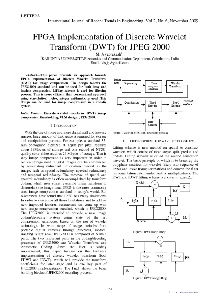 Fpga Implementation Of Discrete Wavelet Transform For Jpeg2000 Pdf Data Compression Wavelet 