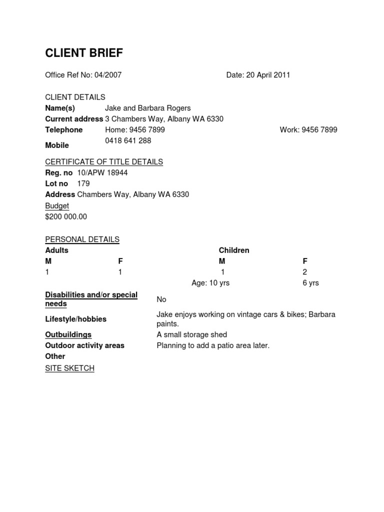 Client Brief | PDF | Bathroom | Kitchen