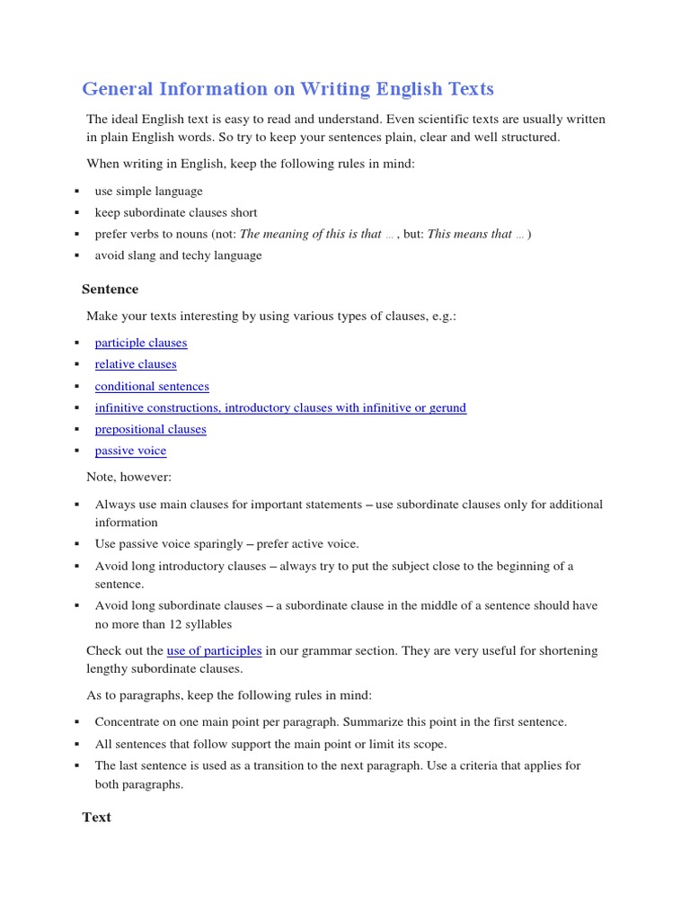 Writing Clear English Texts | PDF | Clause | Sentence (Linguistics)
