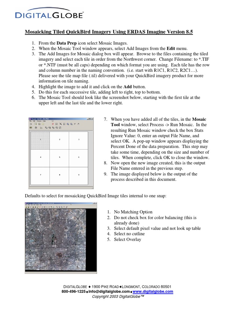 Quickbird - Mosaic Using ERDAS Imagine Version 8 | PDF | Filename | Software