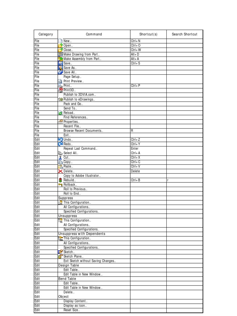 SolidWorks Shortcut Keys Document | PDF | Ellipse | Circle