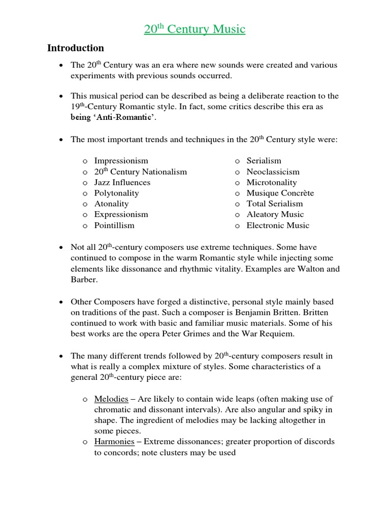 20th Century Music History | PDF | Electronic Music | Modernism (Music)