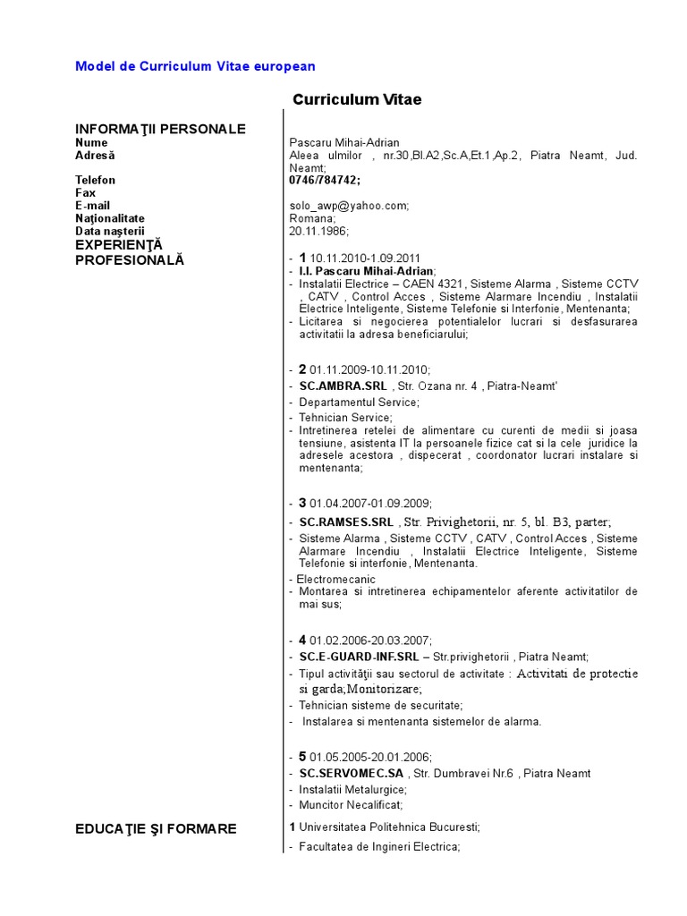 CV - Pascaru Mihai Adrian | PDF