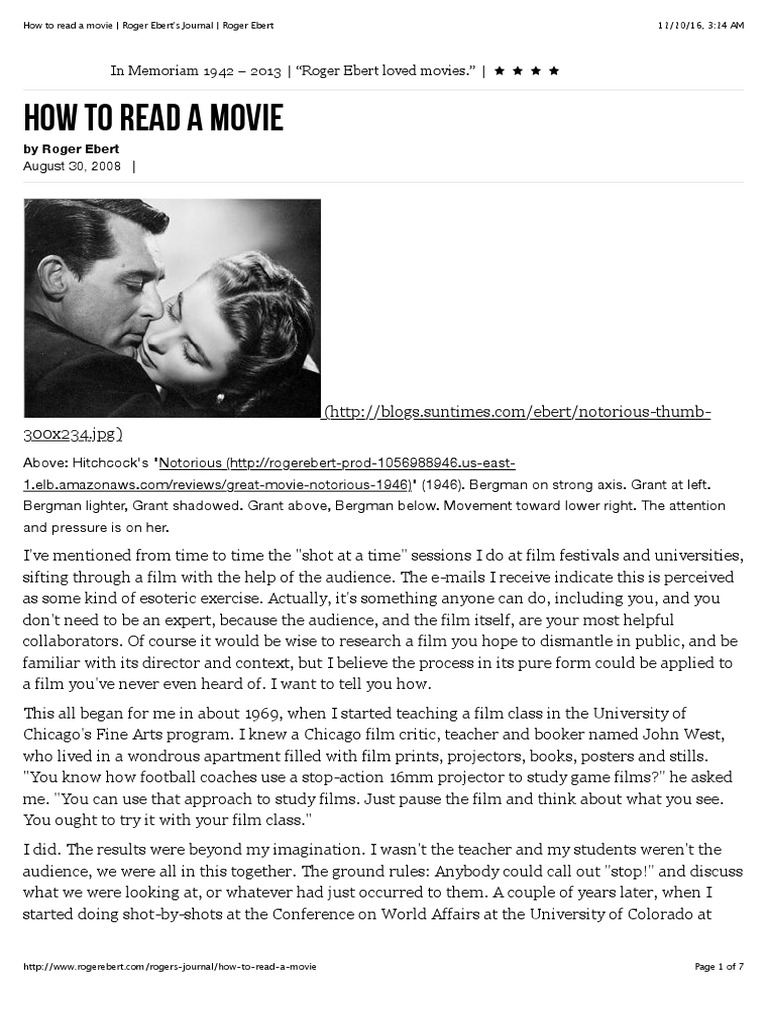 How To Read A Movie - Roger Ebert's Journal | PDF | Leisure