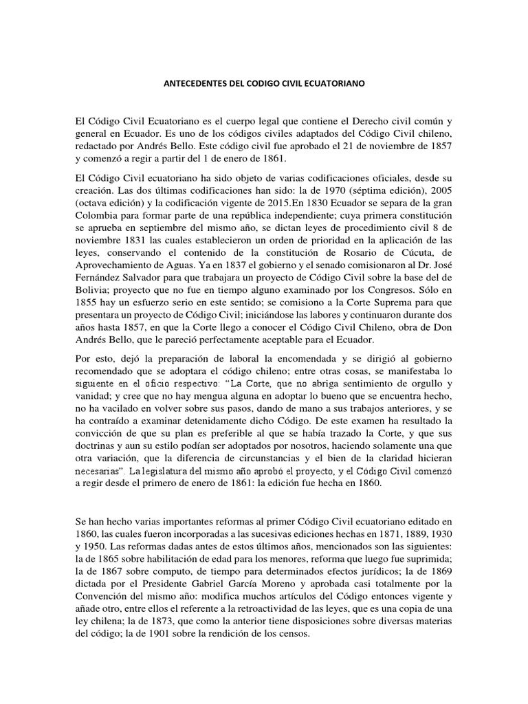 Historia del Código Civil Ecuatoriano | PDF | Propiedad | Virtud