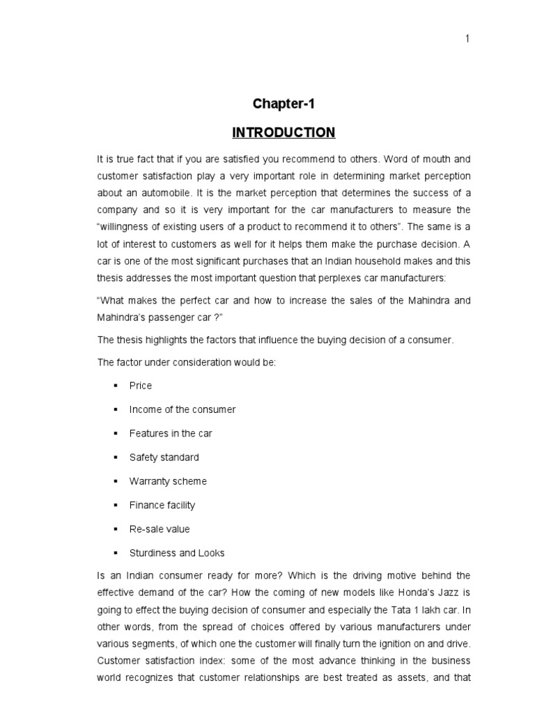 Market Consumer Perception Mahindra Thesis | PDF | Customer ...
