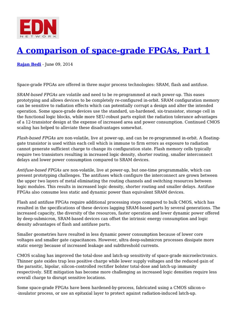 A Comparison of Space Grade FPGAs Part 1 | PDF | Field Programmable ...