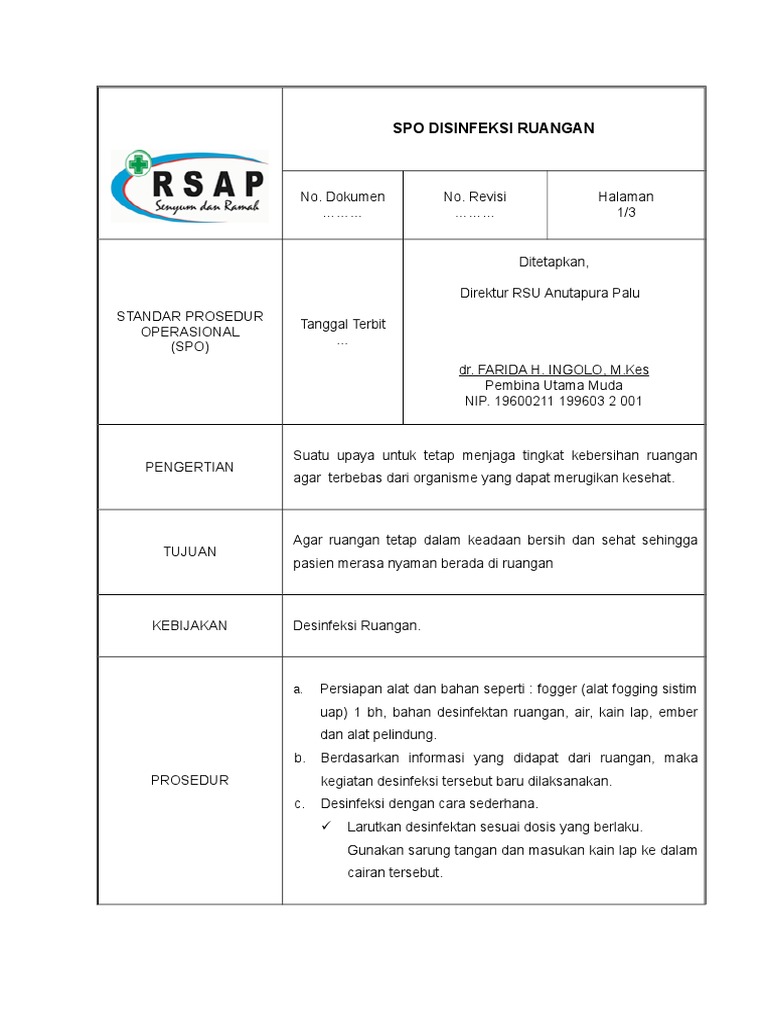 02 Spo Desinfeksi Ruangan | PDF