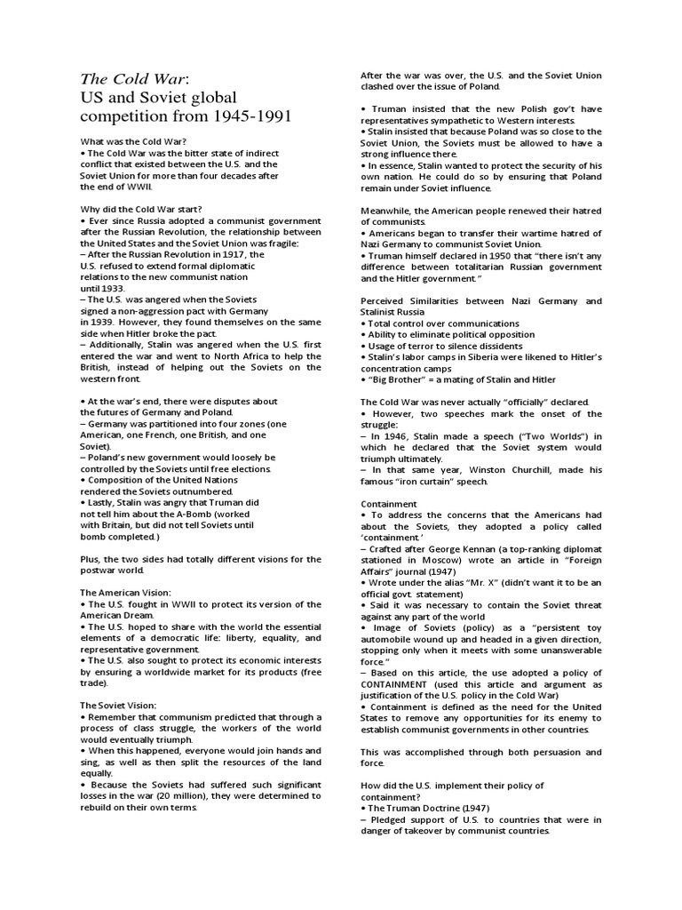 US and Soviet Global Competition From 1945-1991: The Cold War | PDF ...