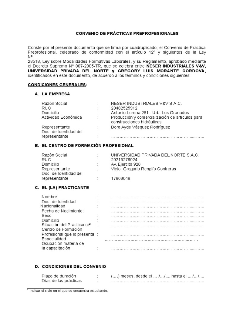 Modelo de Convenio de Practicas Preprofesionales | PDF | Seguro | Business