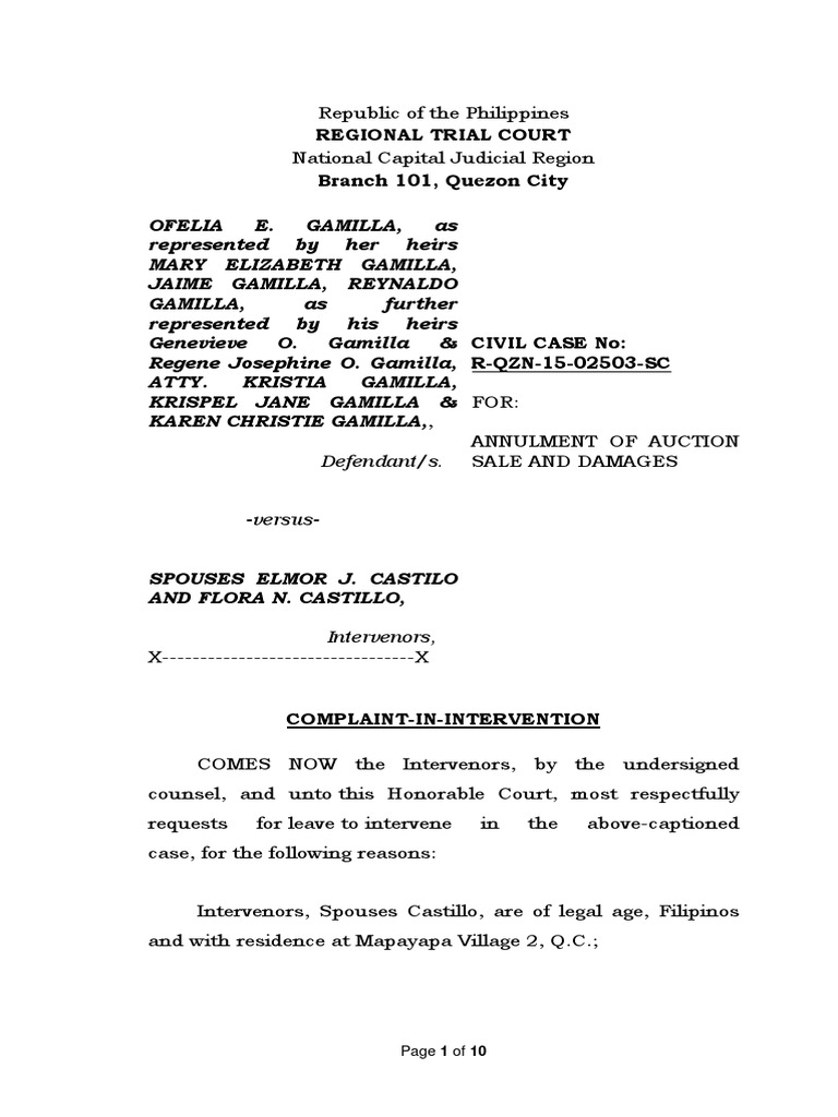 Complaint For Intervention | PDF | Lawsuit | Expense