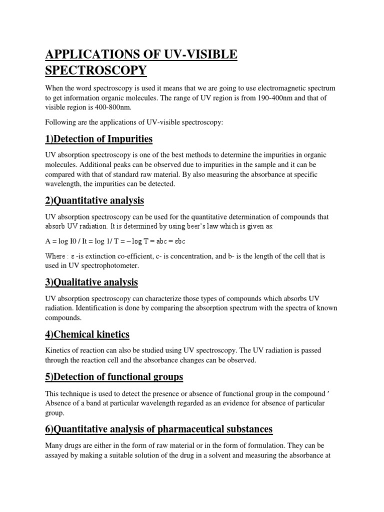 Applications of Uv-Visible Spectros | PDF | Ultraviolet–Visible ...