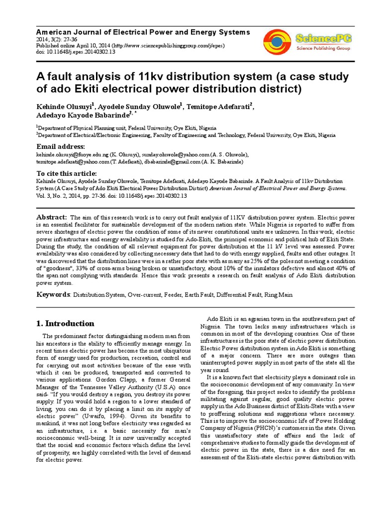 Fault Analysis of 11kv Distribution System | PDF | Electrical ...