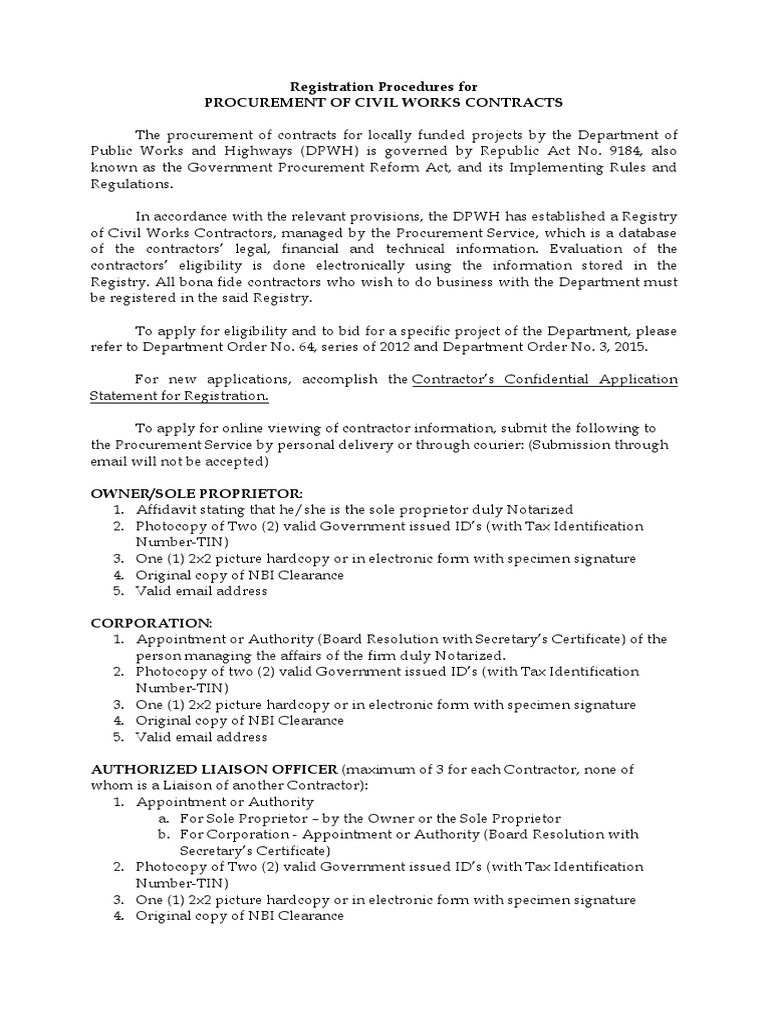 Requirements For DPWH Registration | PDF | Identity Document | Notary Public