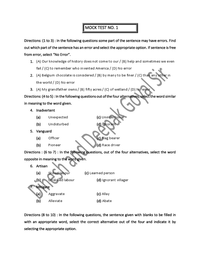 Mock Test No. 1-Question Paper | PDF