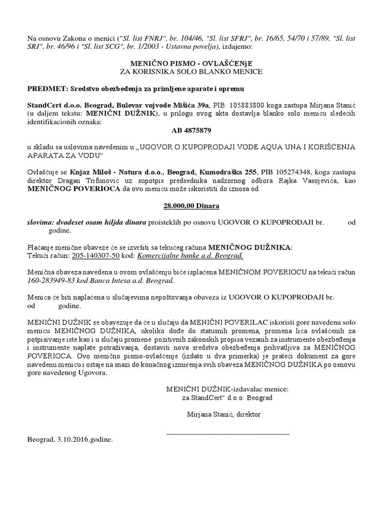 Menično Ovlašćenje | PDF