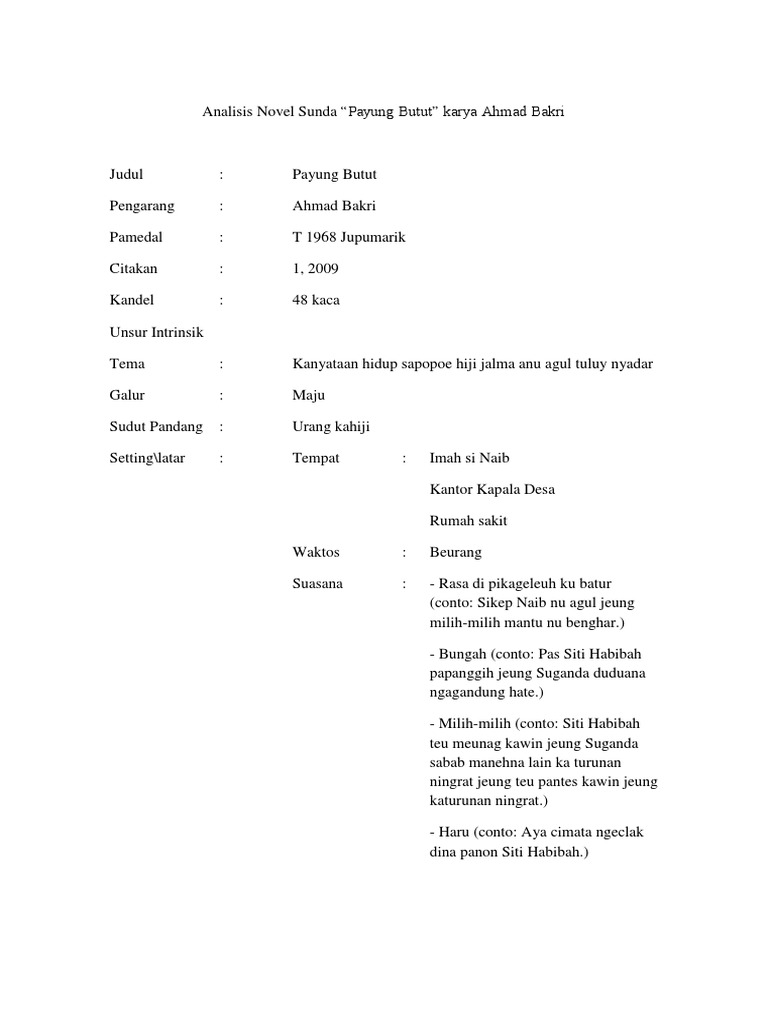 Analisis Novel Sunda "Payung Butut" | PDF