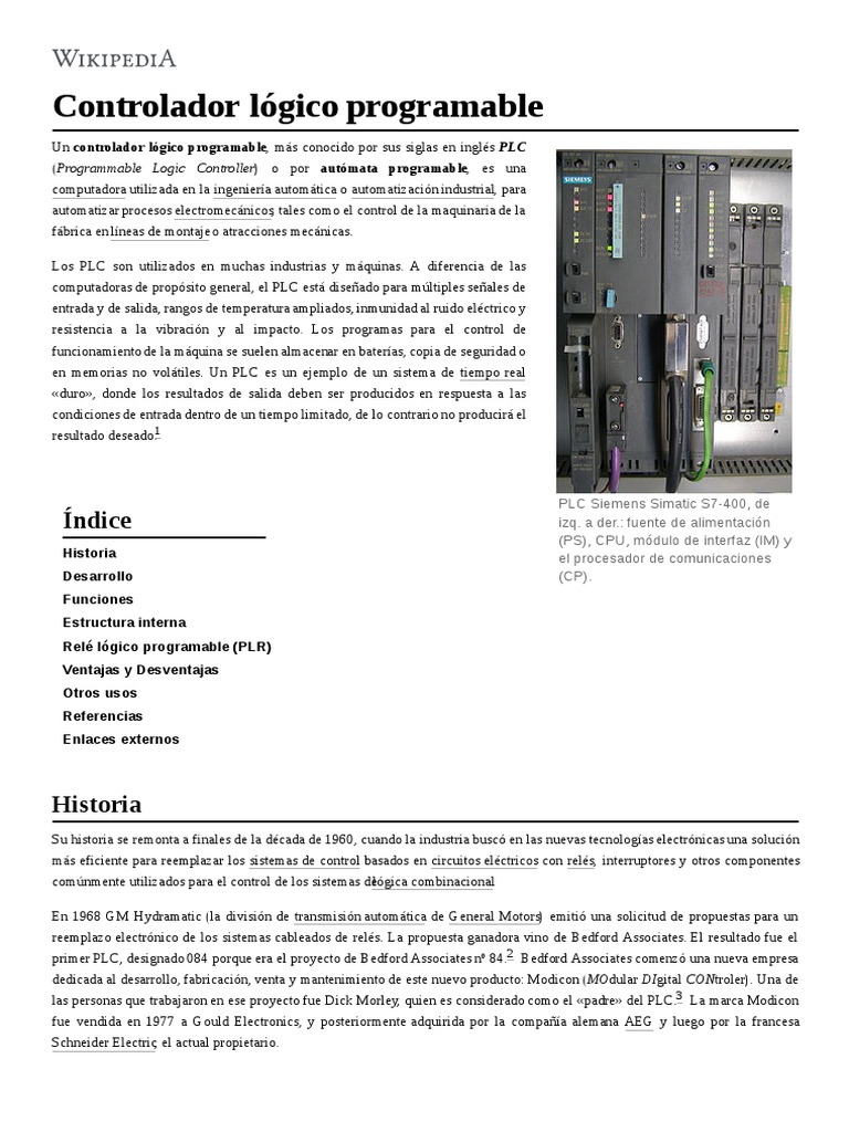 Controlador Lógico Programable - Wikipedia | PDF | Controlador lógico programable | Ingenieria ...