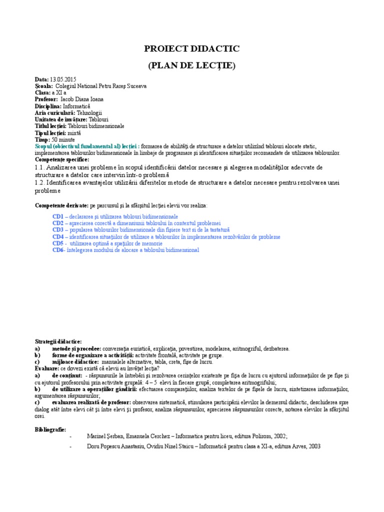 Plan de Lectie Si Test Docimologic | PDF