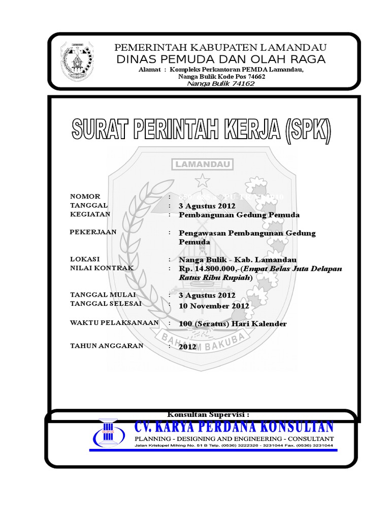 Sampul Kontrak Pembangunan Gedung Pemuda | PDF | Bisnis
