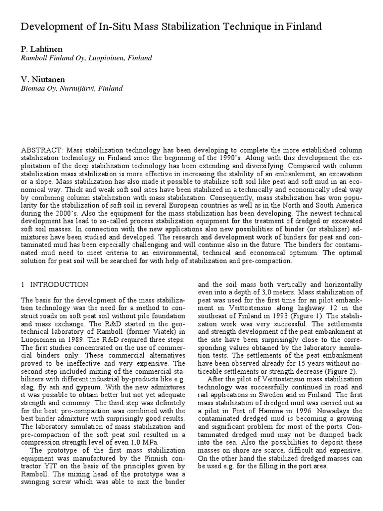 Development of in Situ Mass Stabilization Technique in Finland | PDF ...
