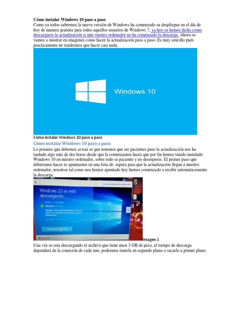 Cómo Instalar Windows 10 Paso A Paso PDF | PDF | Windows 10 | Microsoft ...