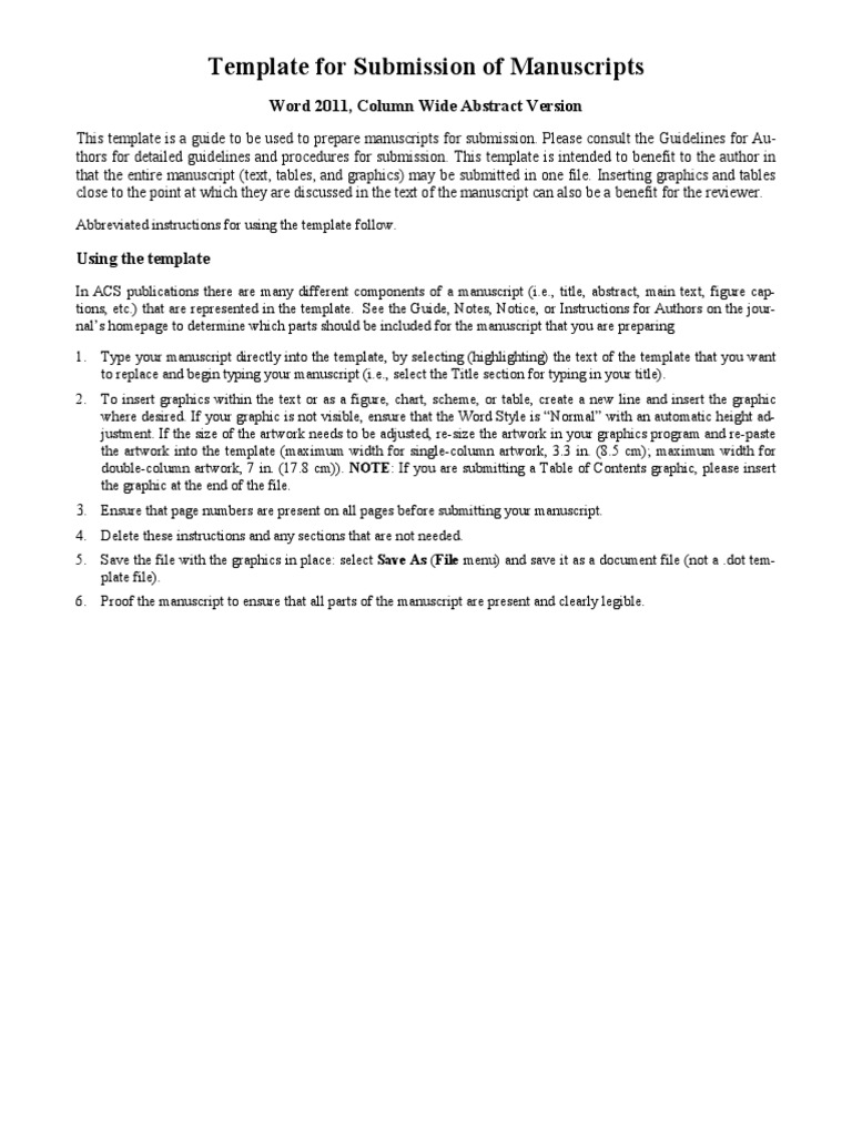 ACS Manuscript Submission Template | PDF | Abstract (Summary) | Writing