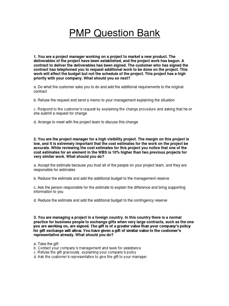 PMP Question Bank | PDF | Quality Management | Quality Assurance