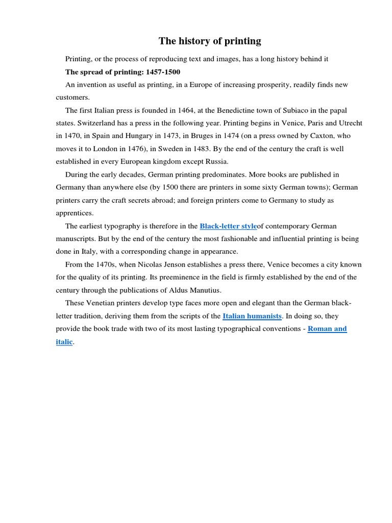 Evolution of European Printing (1457-1500) | PDF