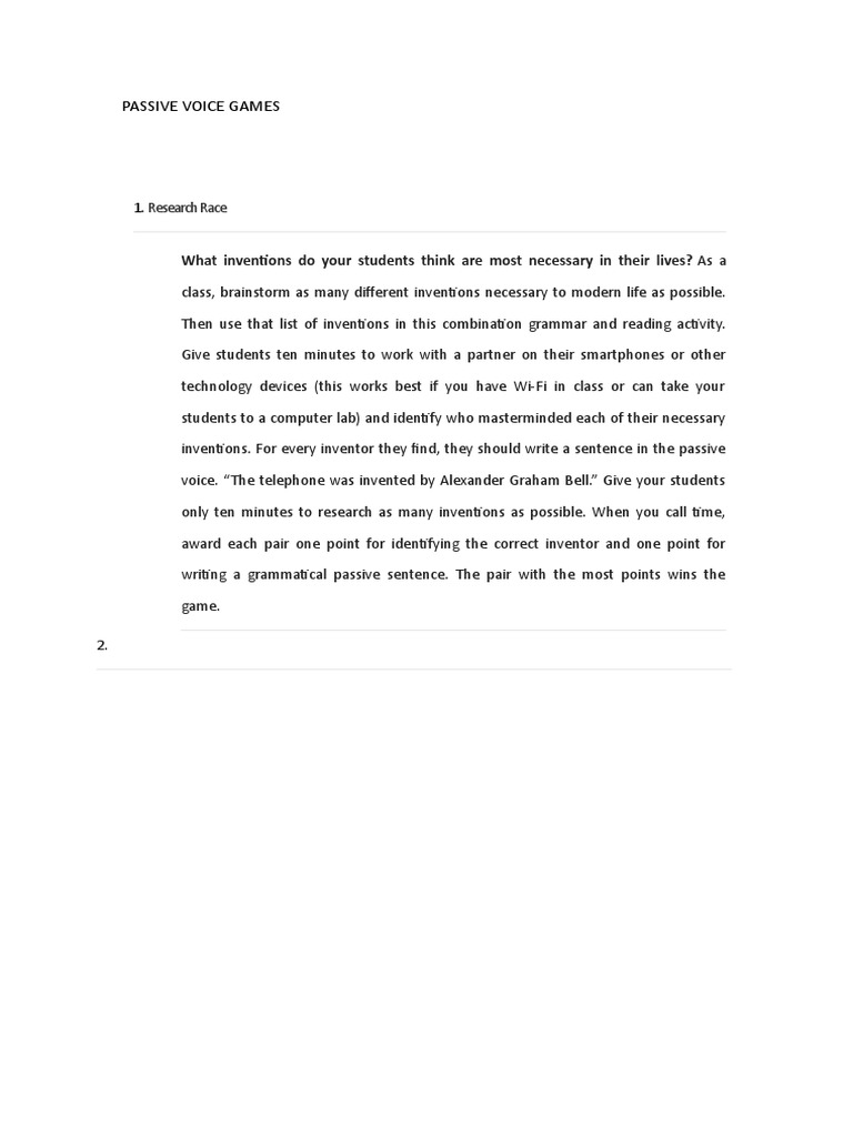 Passive Voice Games Speaking | PDF | Games & Activities