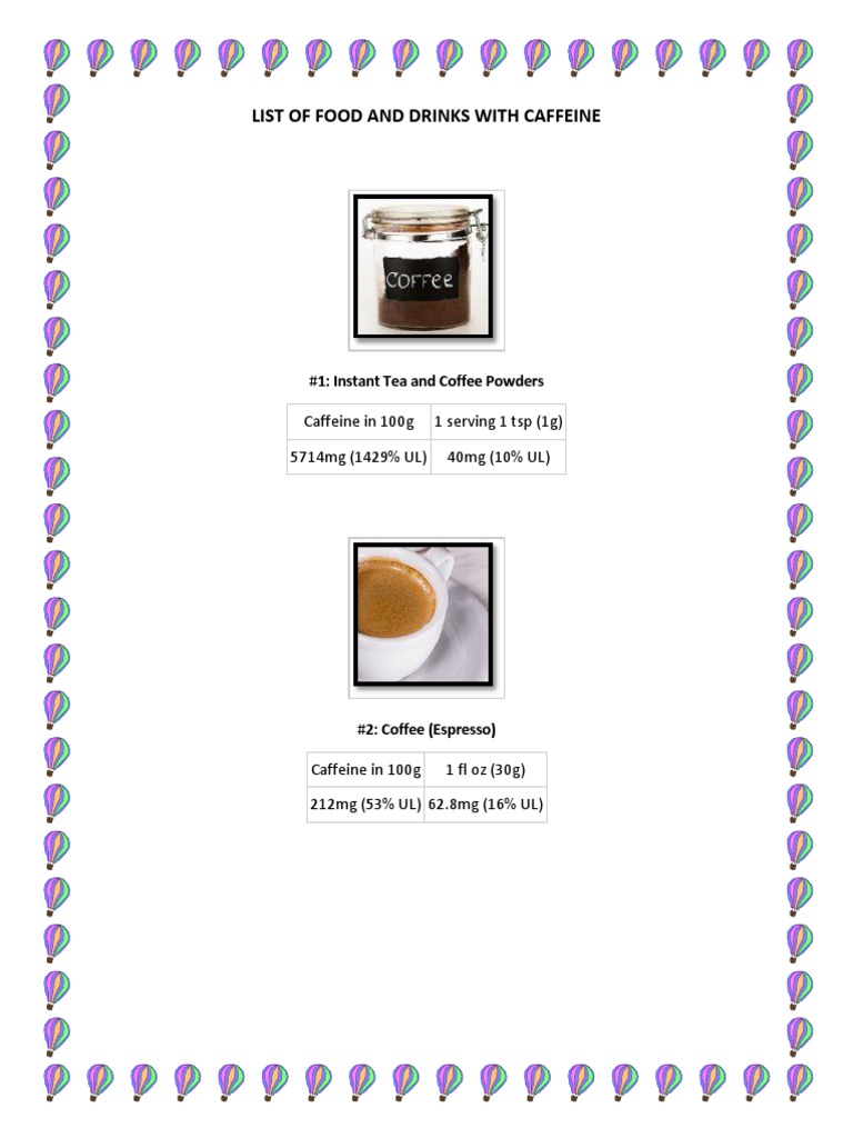 List of Food and Drinks With Caffeine | PDF | Caffeine | Eggplant